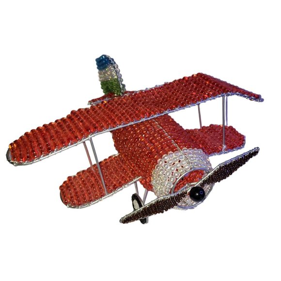 Accents | Plane Lamp Night Light Biplane Airplane Hand Sculpted Beaded ...